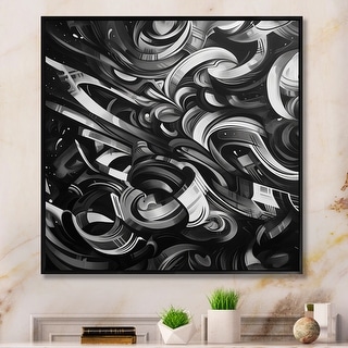 Designart "Black And Graffiti Of Marble I" Abstract Marble Framed Wall Art For Living Room - Bed ...